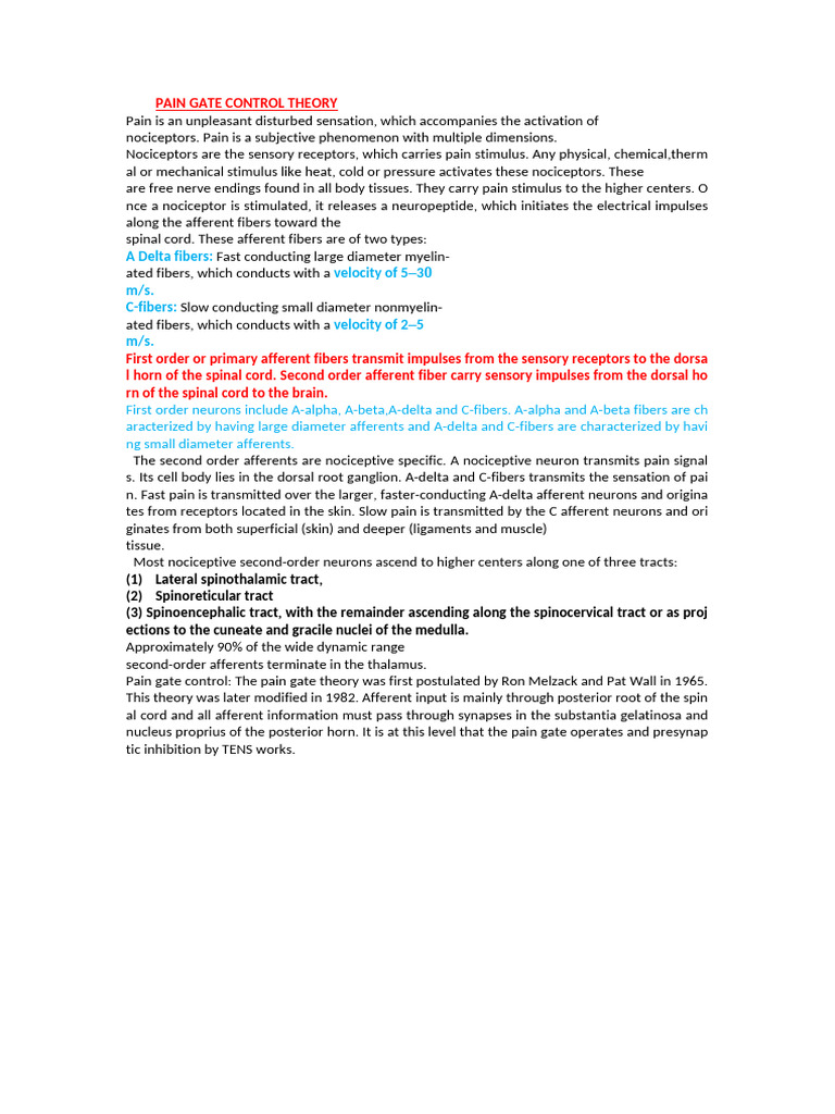 Pain Gate Control Theory | PDF | Pain | Neuroanatomy