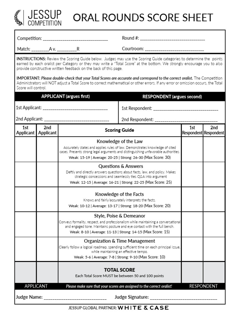 Jessup Oral Rounds Score Sheet 2019 | PDF