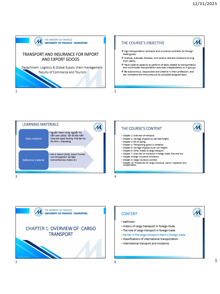 Import-Export Transport & Insurance Guide | PDF | Bill Of Lading | Cargo