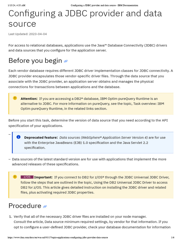 Configuring A JDBC Provider and Data Source - IBM Documentation | PDF ...