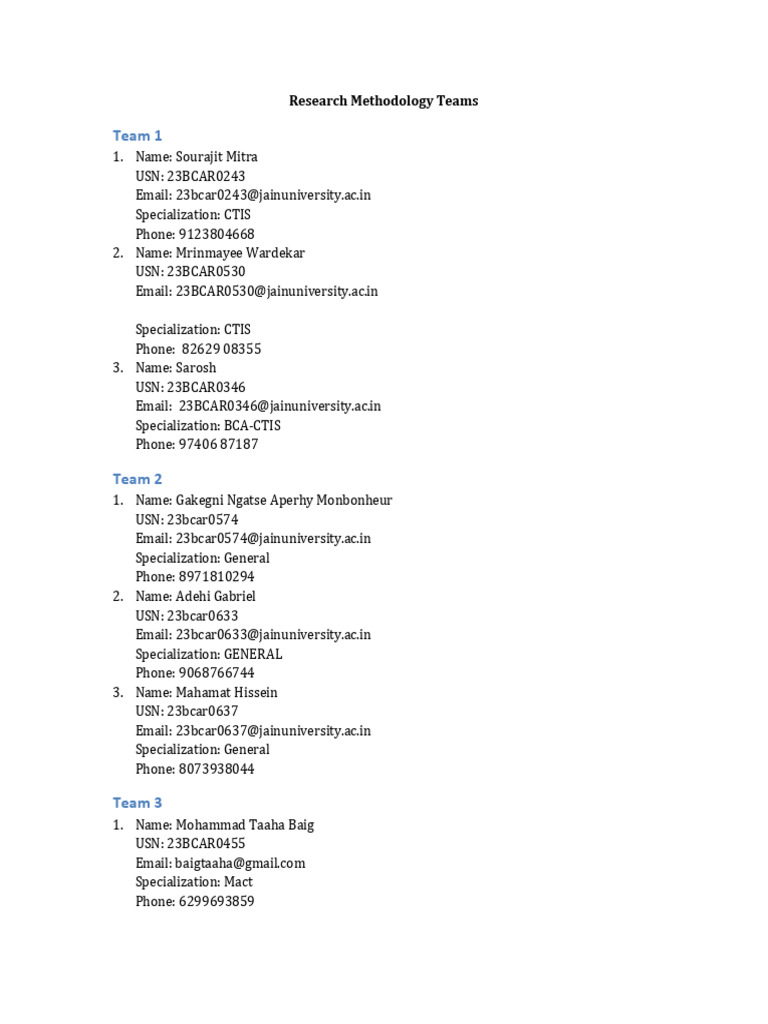 Research Methodology Team Members List | PDF | Computing | Information ...