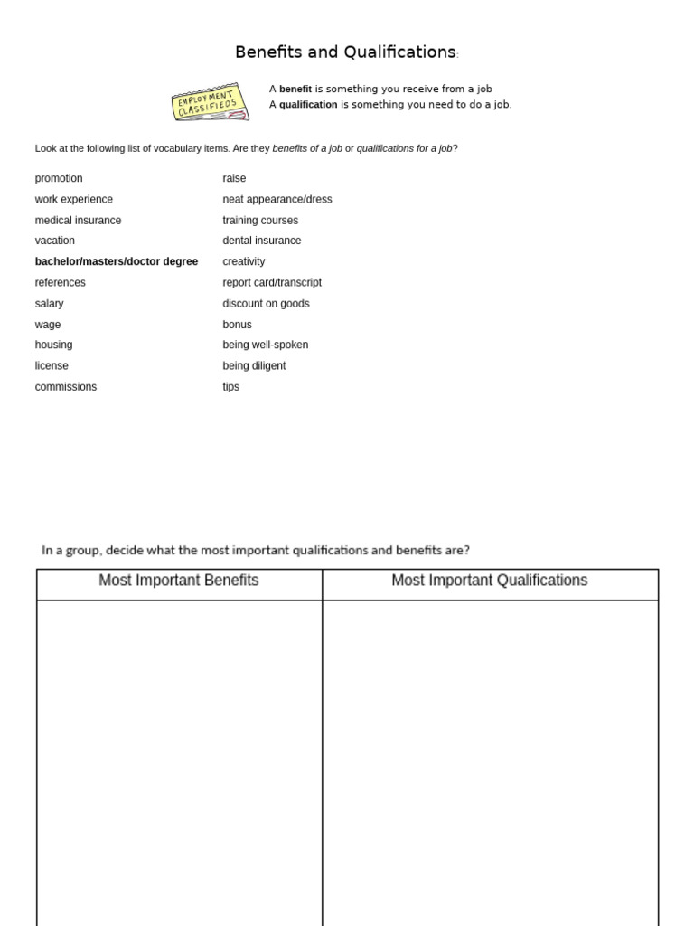 Job Benefits vs. Qualifications Guide | PDF