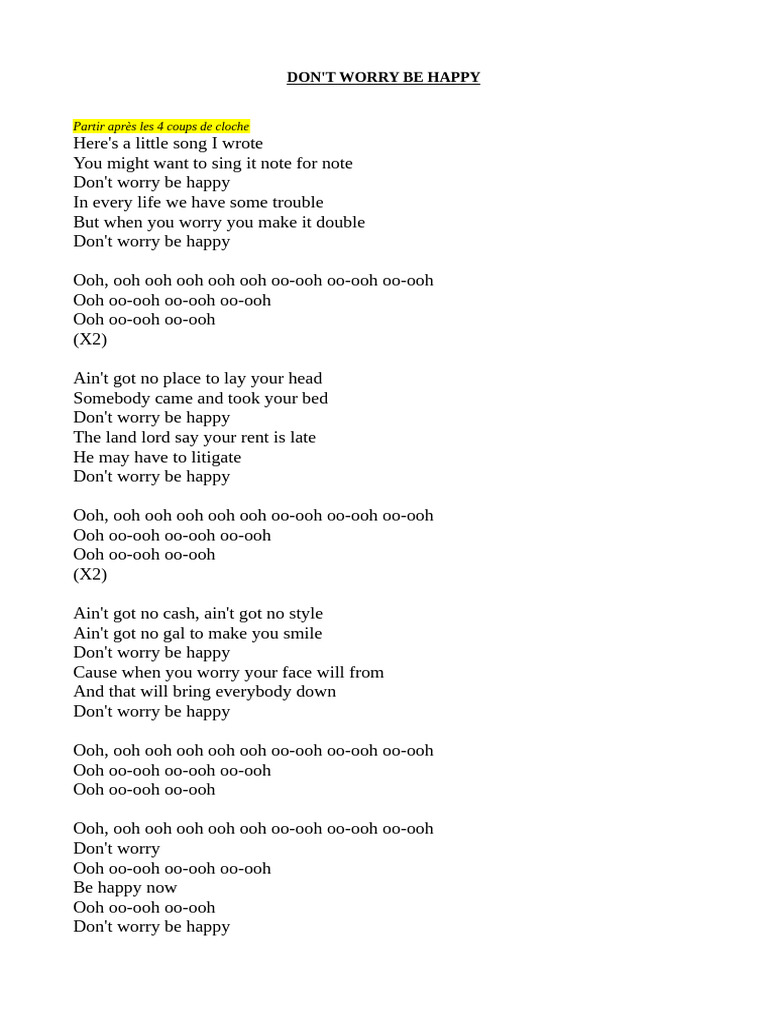 Don't Worry, Be Happy Lyrics | PDF