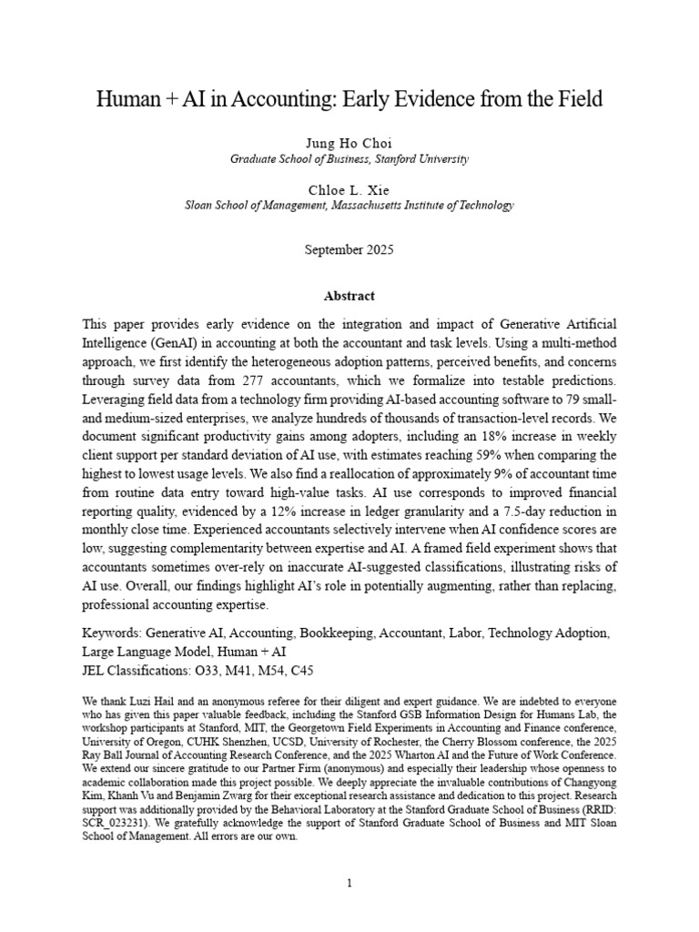 Human + AI in Accounting: Early Evidence from the Field | PDF ...