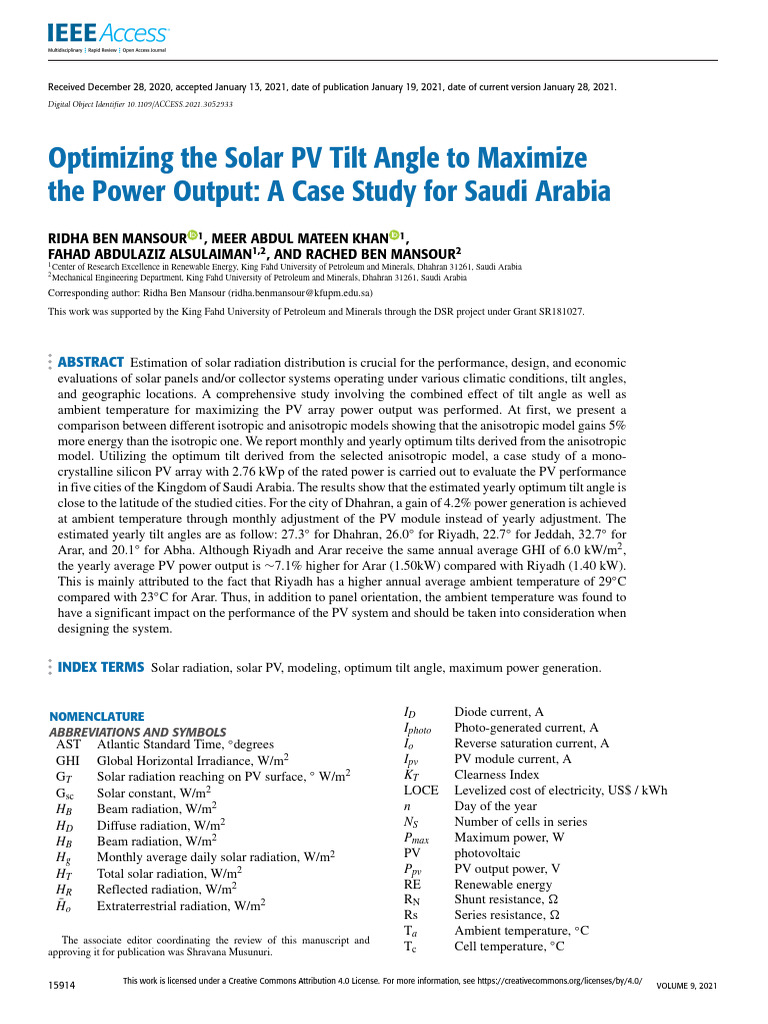 Optimizing the Solar PV Tilt Angle to Ma | PDF | Photovoltaics ...