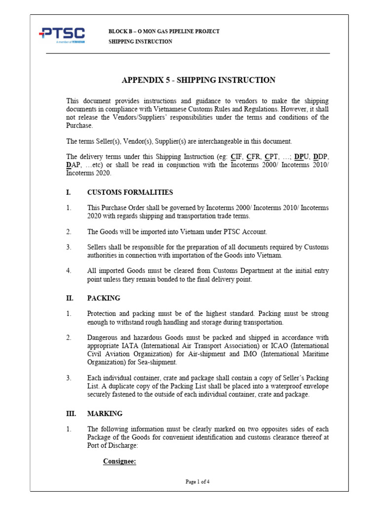 O Mon Gas Pipeline Shipping Instructions | PDF | Bill Of Lading | Cargo
