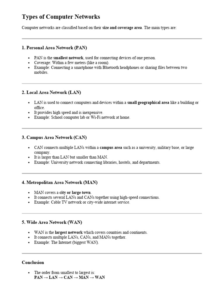 Types of Computer Networks Explained | PDF