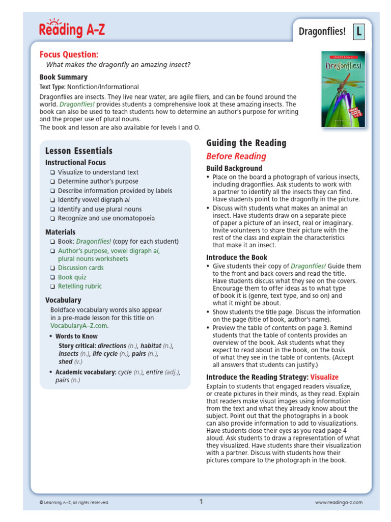 Lesson Plan Dragonflies | PDF | Reading Comprehension | Learning