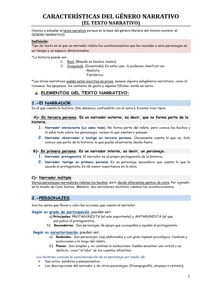 Características Del Género Narrativo. El Texto Narrativo | PDF ...
