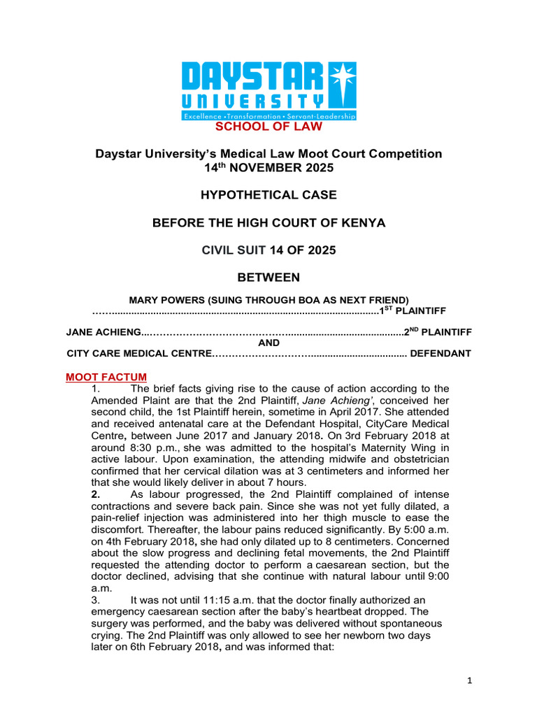 Medical Law Moot Court Case 2025 | PDF | Childbirth | Medical Specialties
