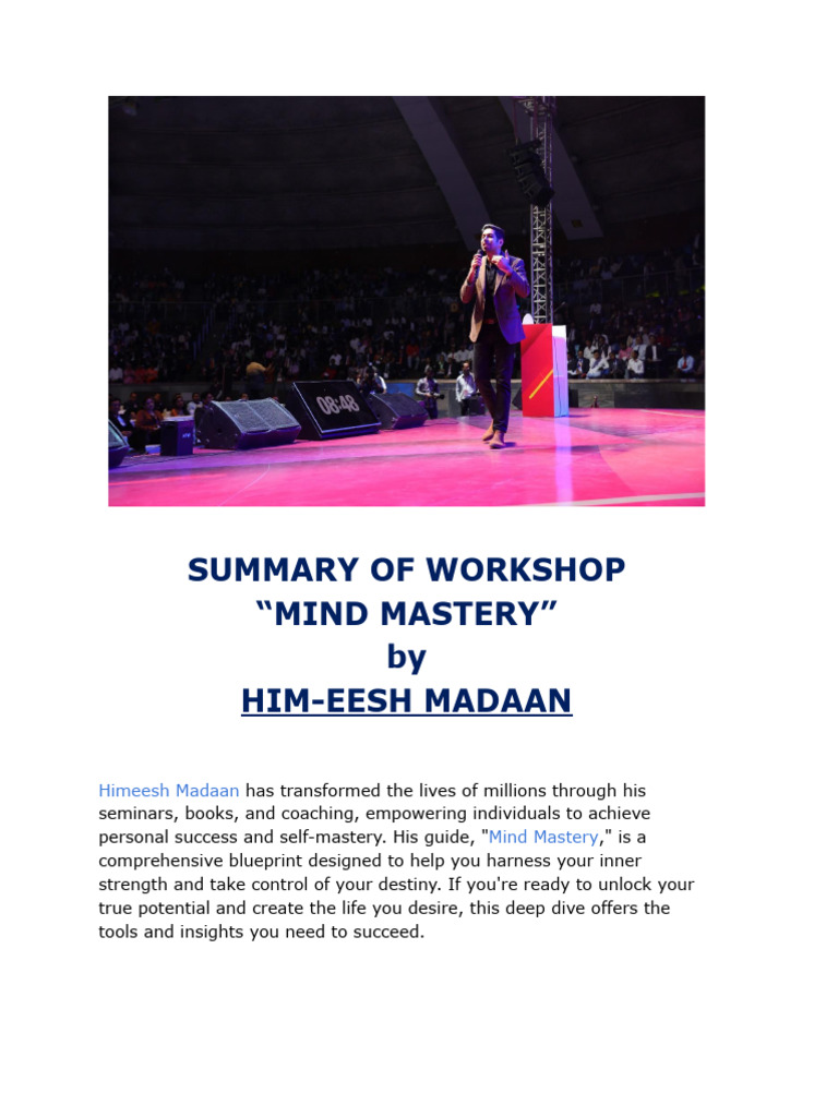 Mind Mastery Workshop Insights | PDF | Mind | Neuroscience