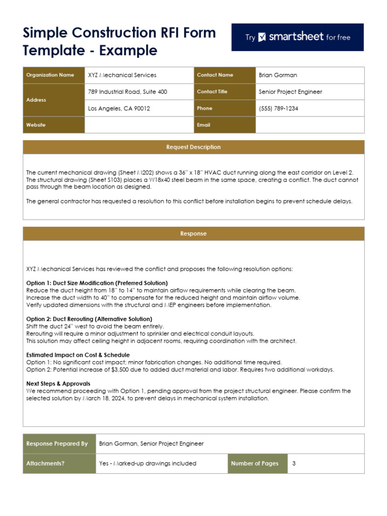 IC Example Simple Construction RFI Form Template 10770 PDF | PDF | Duct ...