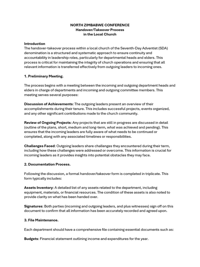 SDA Church Handover Process Guide | PDF | Audit