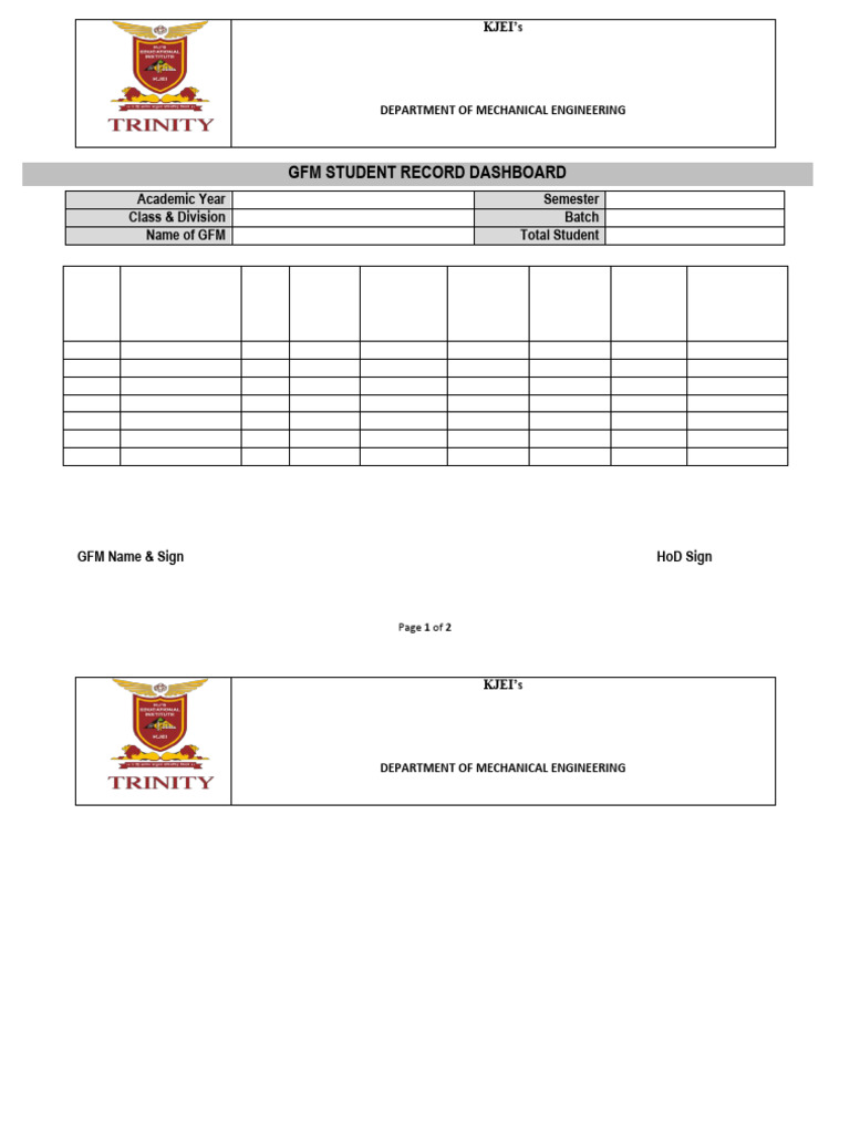 GFM Student Record Dashboard Template | PDF