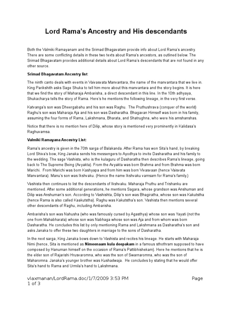 Lord Rama's Ancestry and His Descendants | PDF | Rama | Ramayana