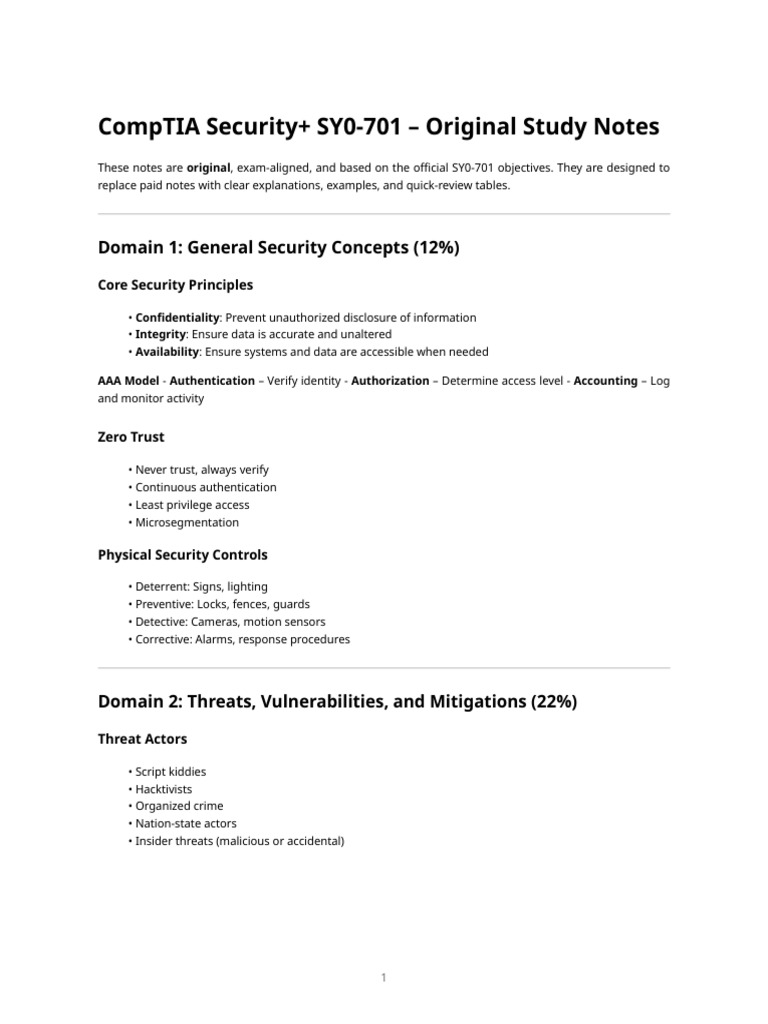 CompTIA Security+ SY0-701 Study Notes | PDF | Malware | Security