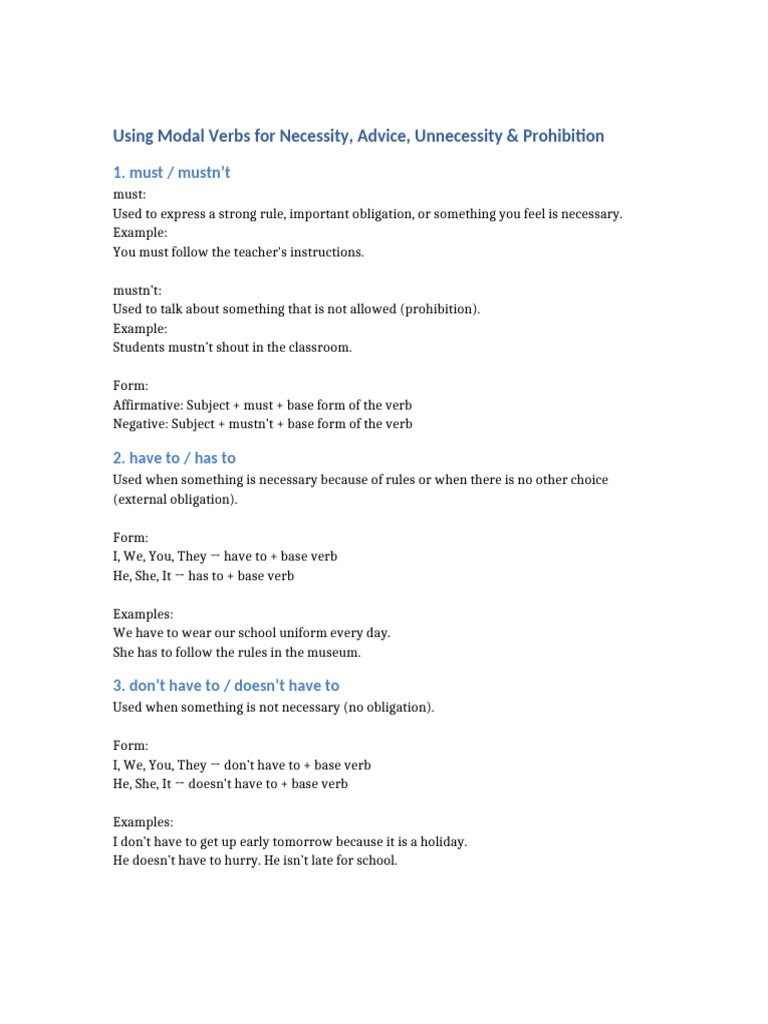 Modal Verbs: Necessity and Advice Guide | PDF