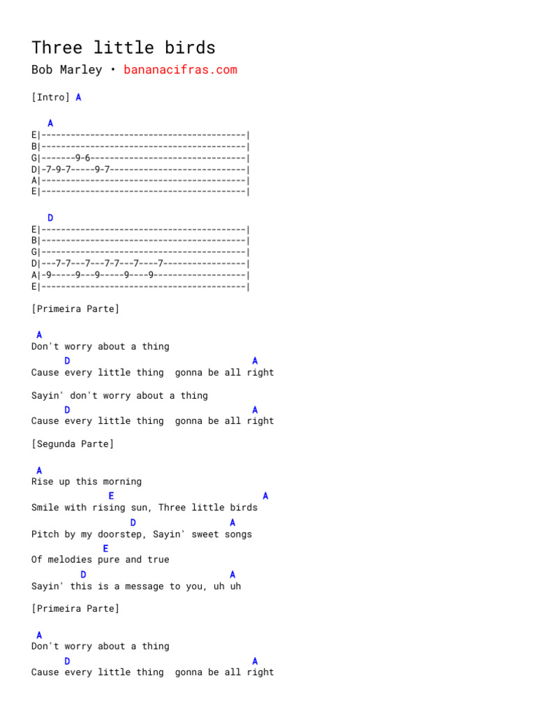 Three Little Birds Lyrics and Chords | PDF | British Songs | Reggae