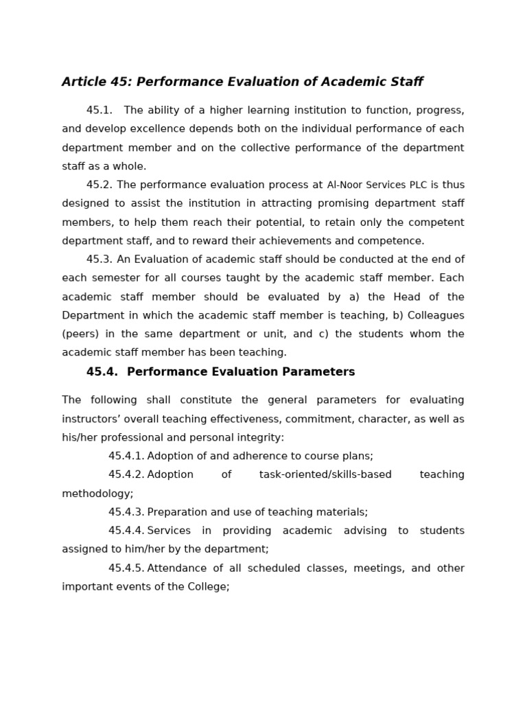 Academic Staff Performance Evaluation Guide | PDF | Course Credit ...