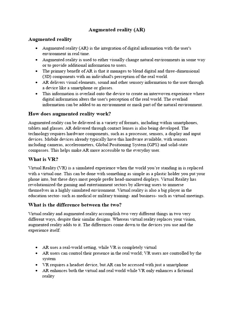 Understanding Augmented Reality (AR) | PDF | Augmented Reality ...