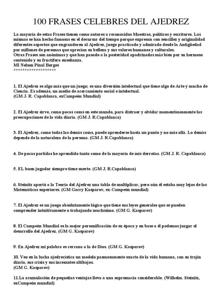 100 Frases Celebres Del Ajedrez | PDF | Ajedrez | Ajedrez, gente