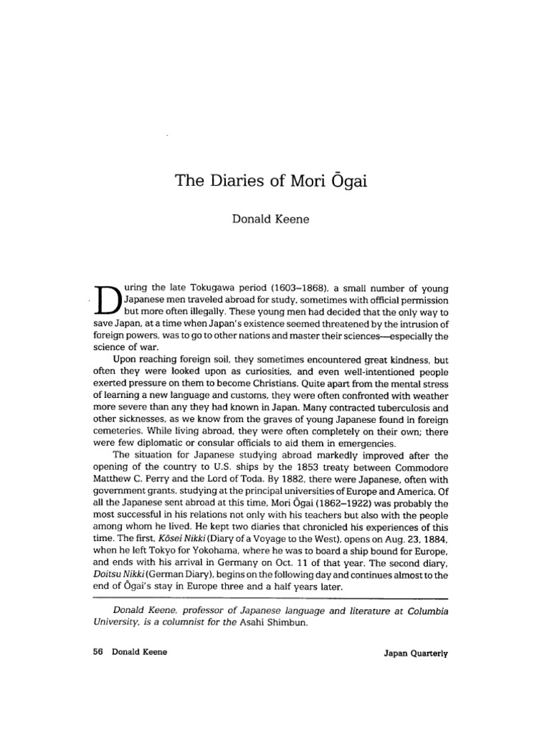 The Diaries of Mori Ogai by Donald Keene | PDF