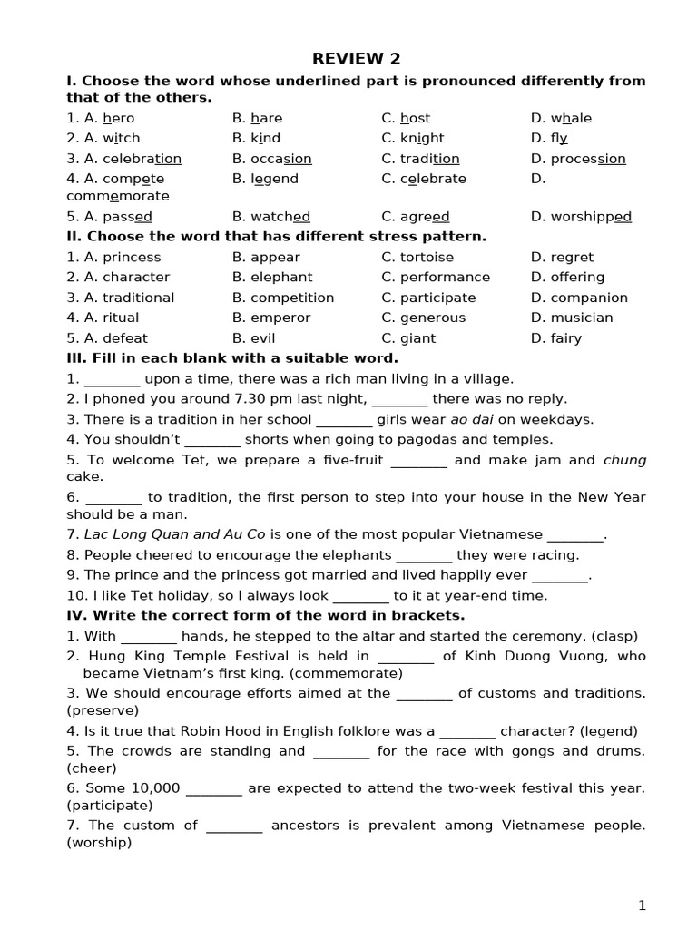 REVIEW 2 (Sau Unit 4,5,6) | PDF