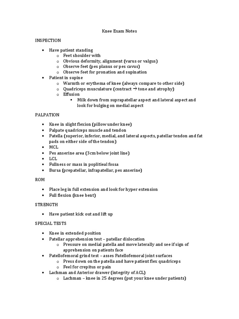 Knee Exam Notes | PDF