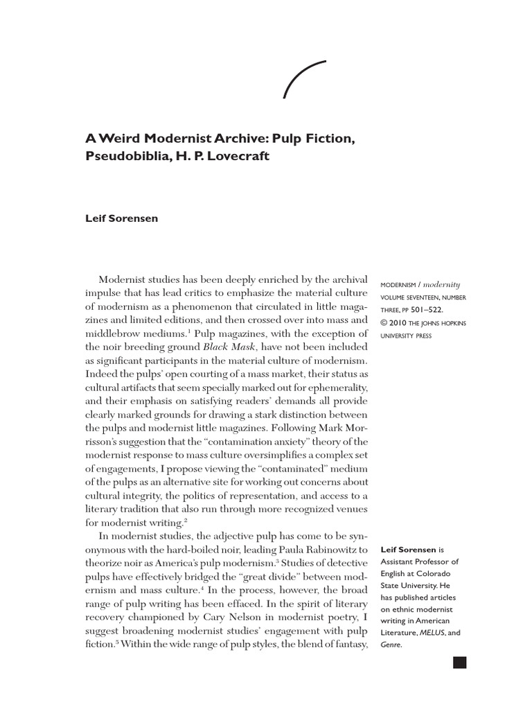 Sorensen, Leif, 'a Weird Modernist Archive' | PDF | H. P. Lovecraft ...
