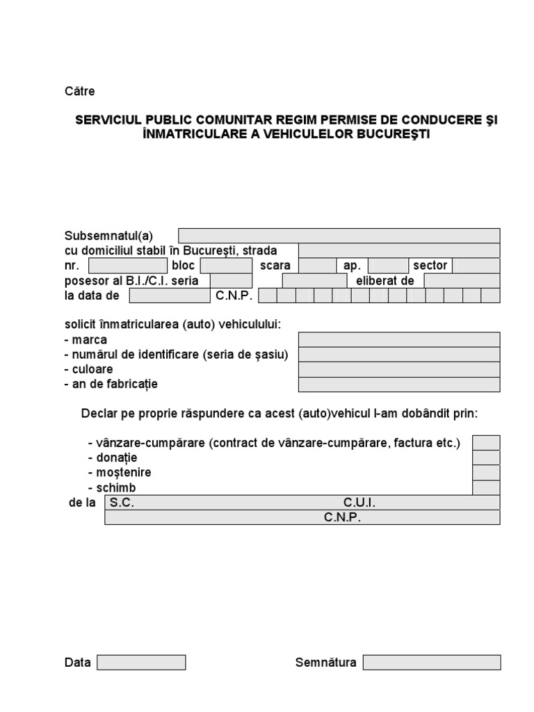 Cerere Inmatriculare | PDF