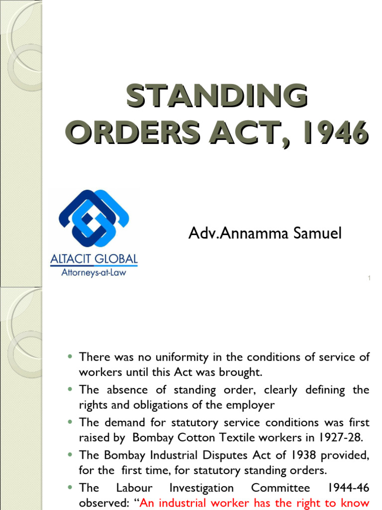Industrial Employment Standing Order Act, 1946 | PDF | Employment ...