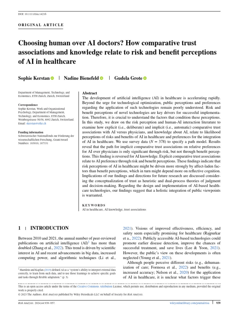 Choosing Human Over AI Doctors How Comparative Tru | PDF | Artificial ...