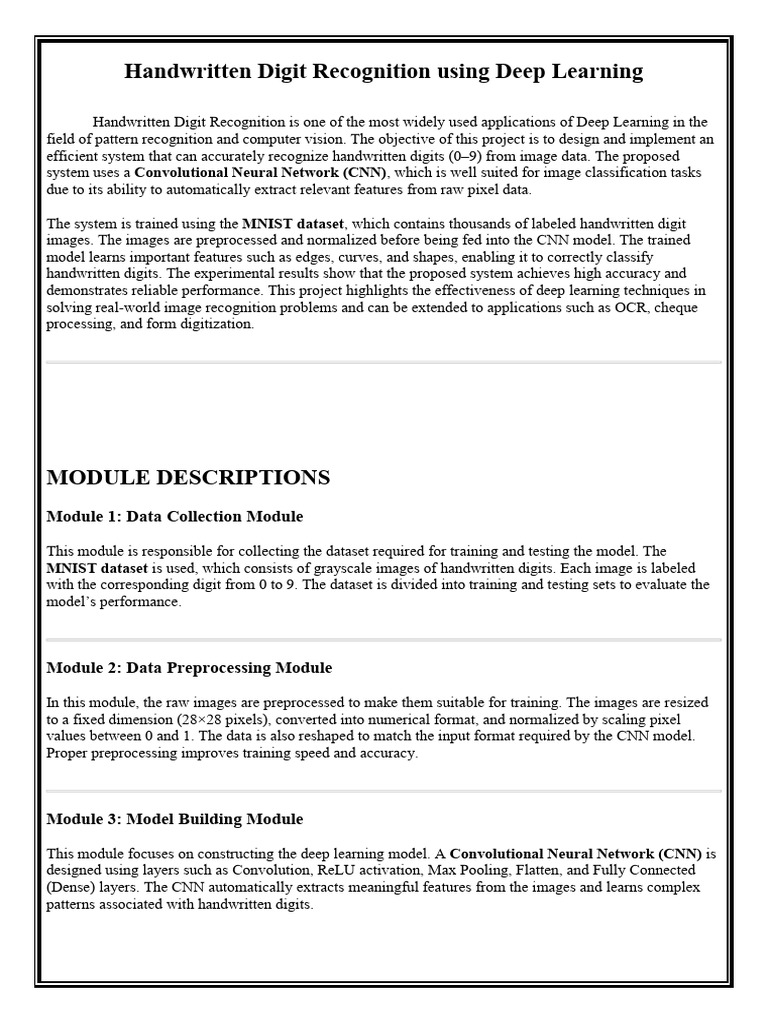 Handwritten Digit Recognition Using Deep Learning | PDF | Deep Learning ...