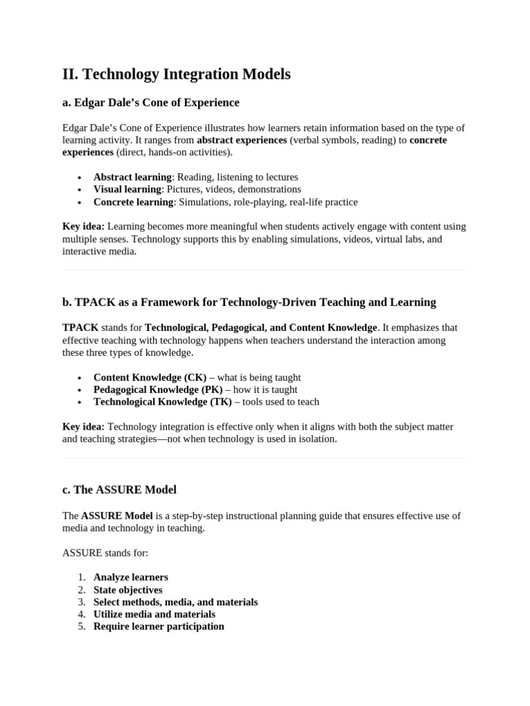 III. Technology Integration Models | PDF | Learning | Cognitive Science