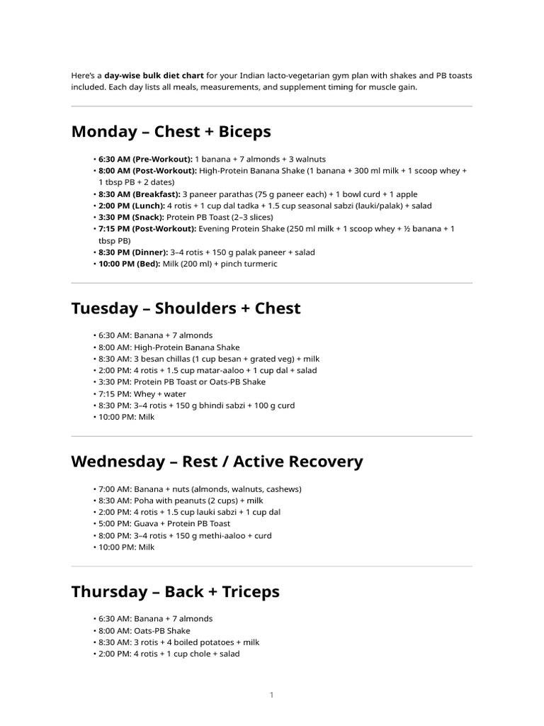 Lacto Veg Weekly Diet Chart (1) | PDF | Foods | Cooking