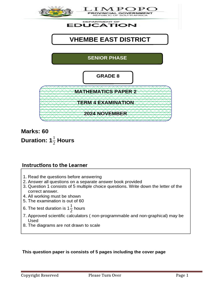 2024 Term 4 GR 8 Mathematics P2 Exam | PDF | Angle | Triangle