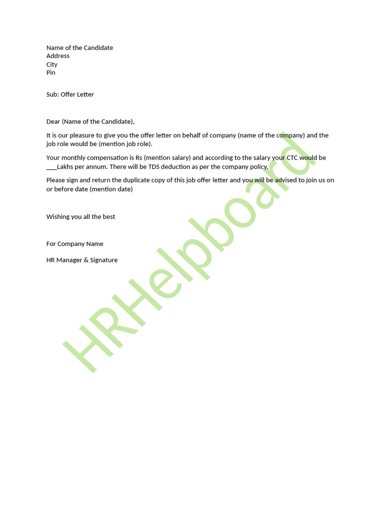 Offer Latter Formate | PDF