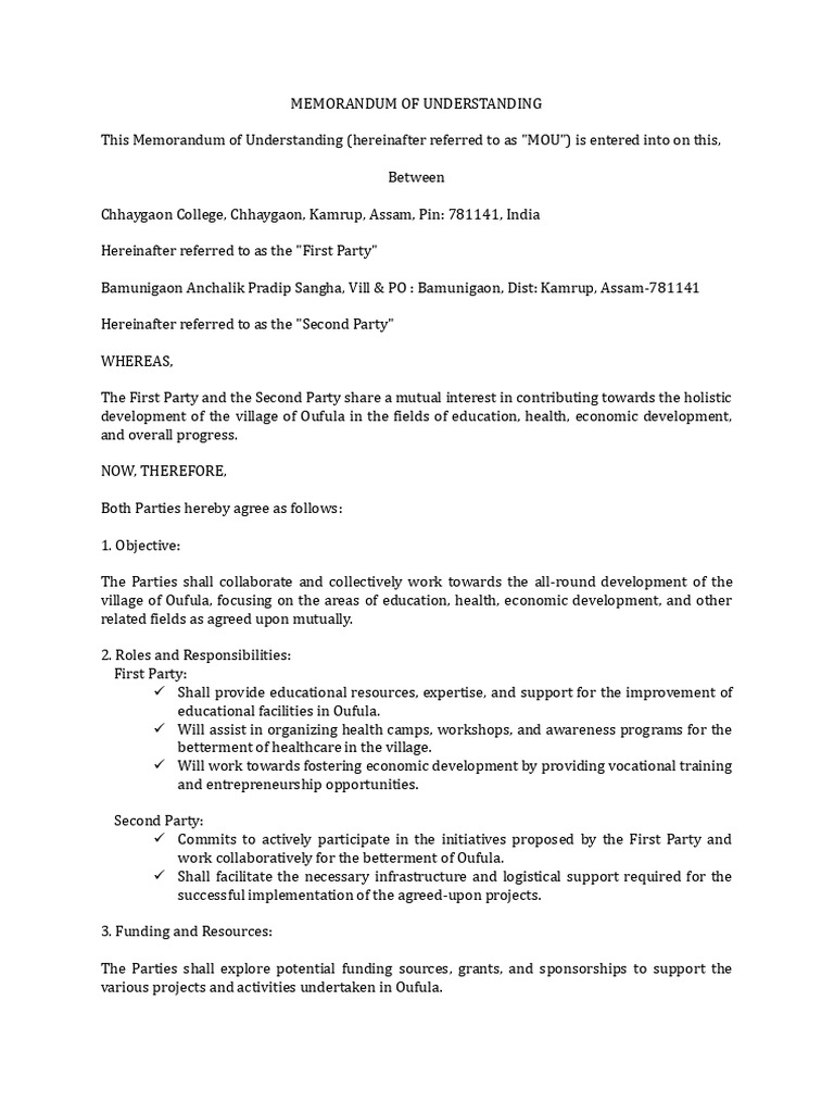 Memorandum of Understanding | PDF