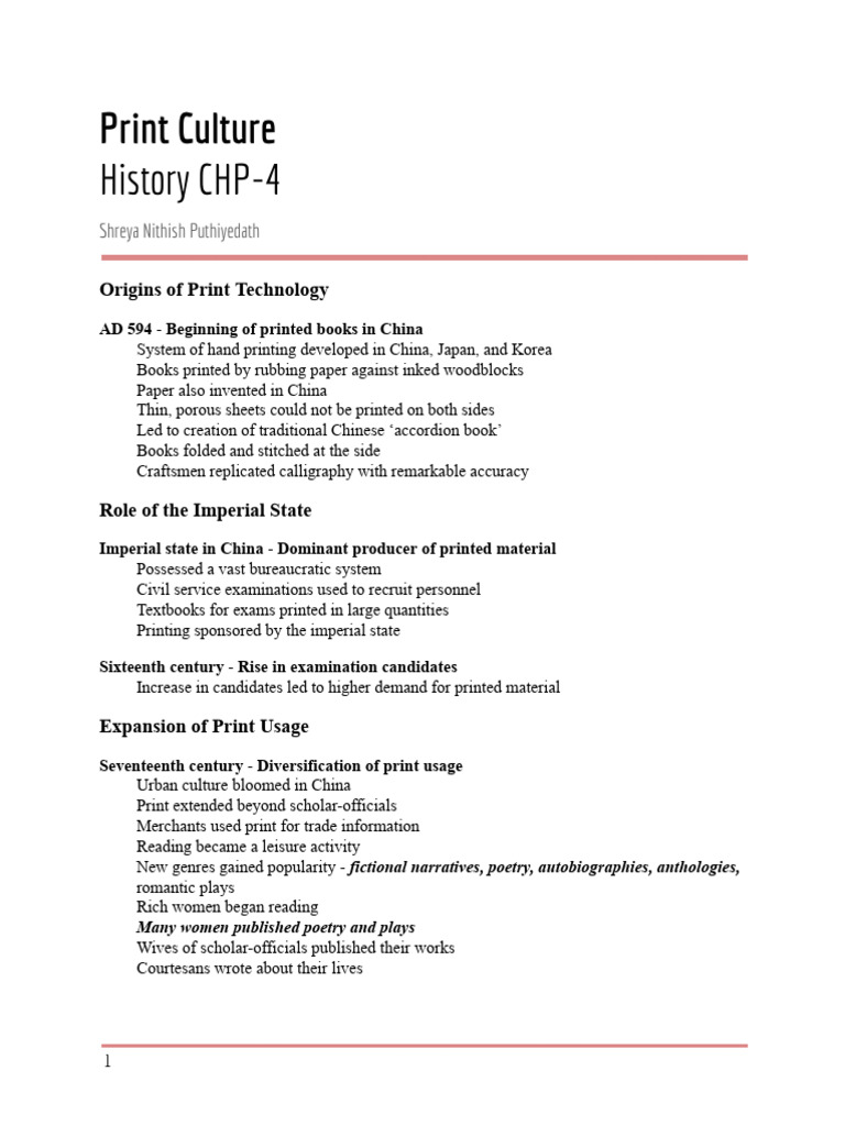 Print Culture - History | PDF | Books | Printing