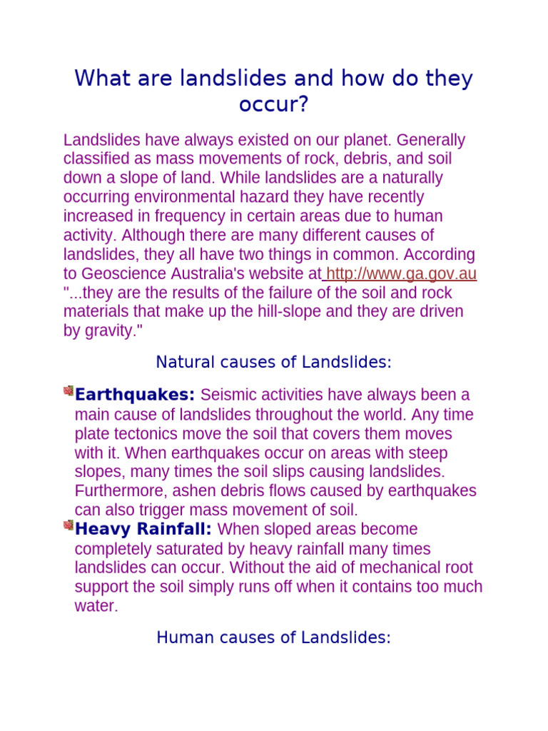 Causes and Effects of Landslides | PDF | Landslide | Natural Materials