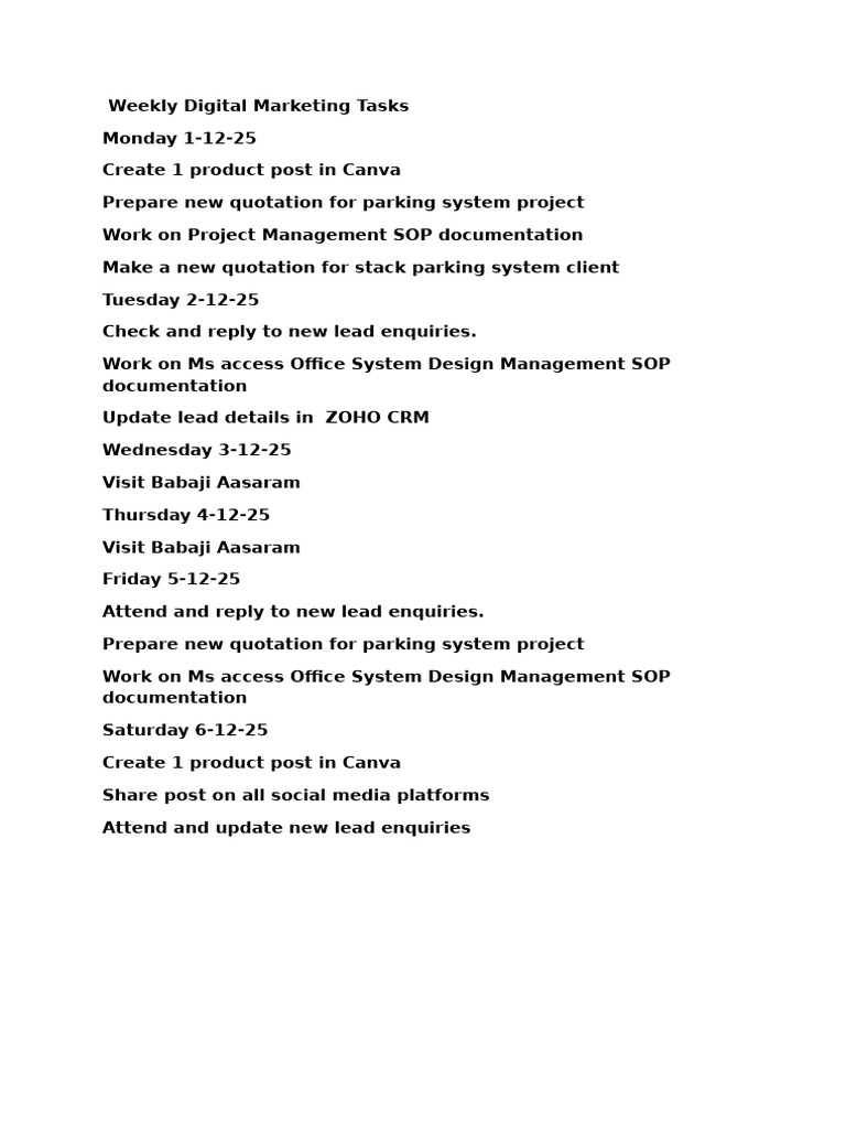 Weekly Digital Marketing Tasks | PDF