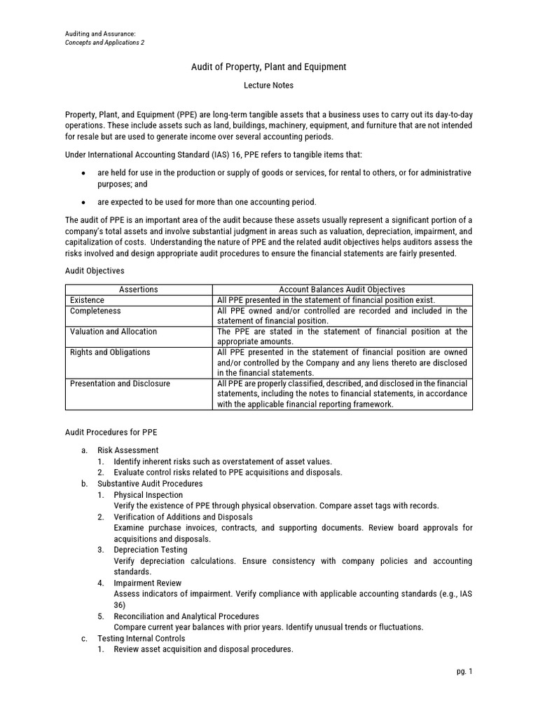AUDPROB_Audit of PPE - Lecture Notes | PDF | Depreciation | Audit