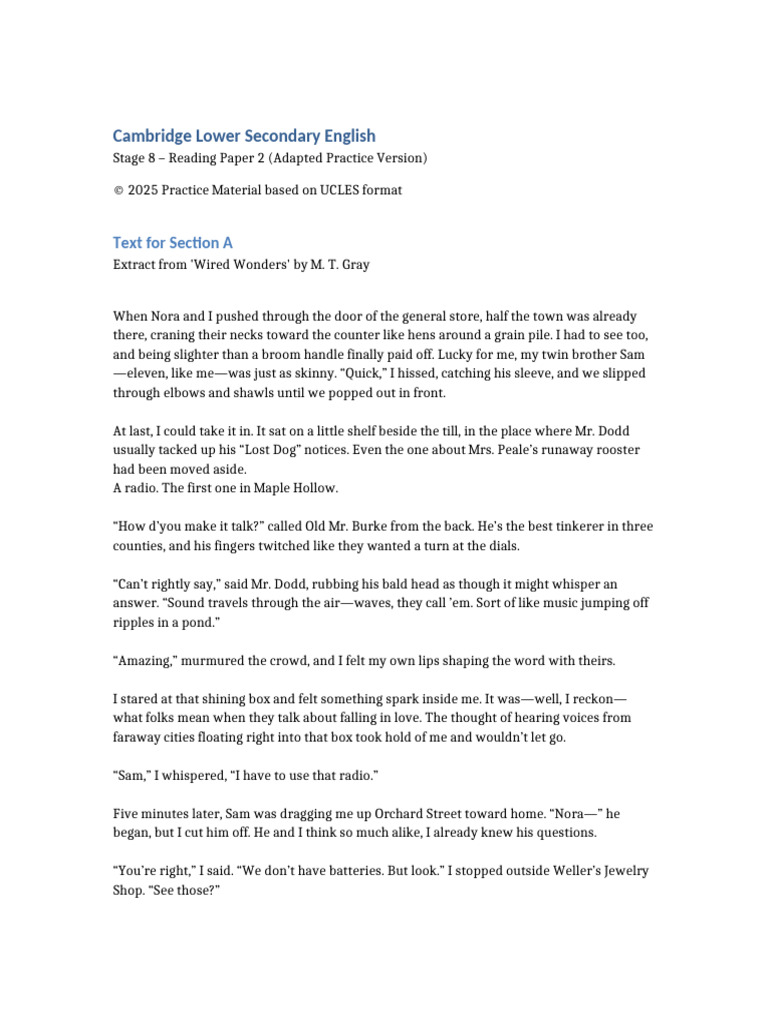 Wired Wonders Full Test and MarkScheme | PDF