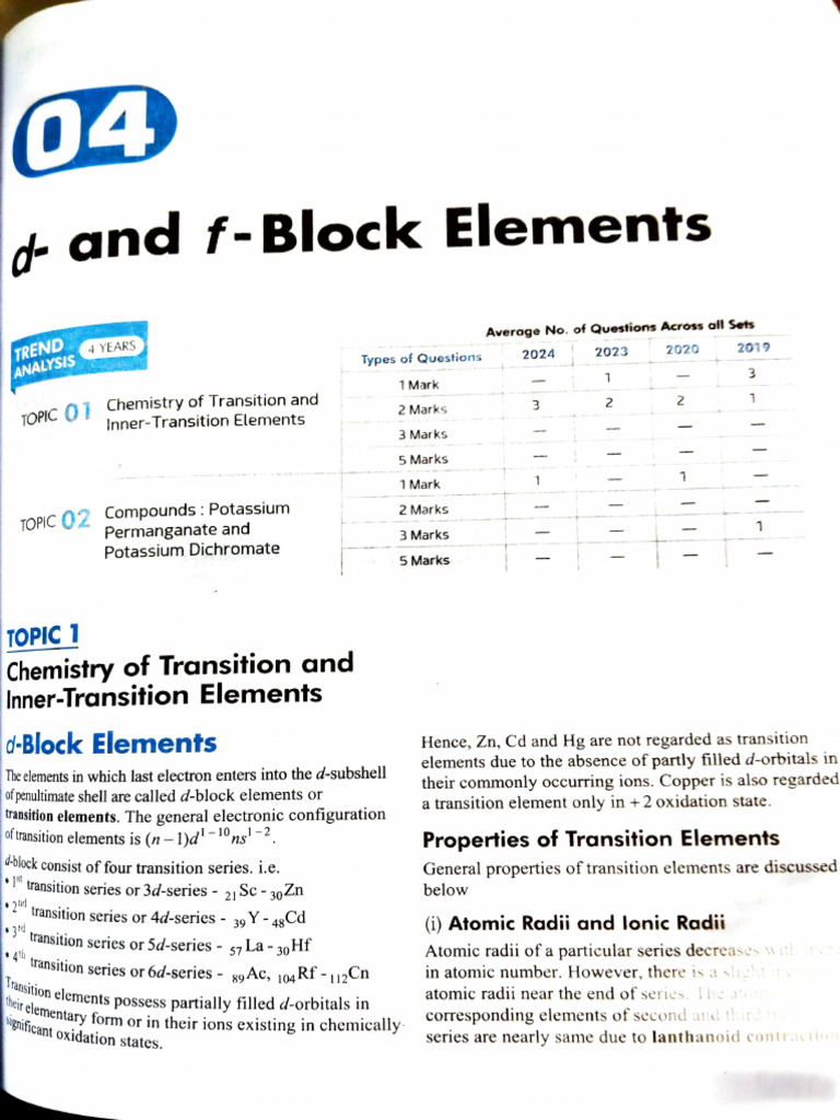 D & F Block Elements (ISC) PYQ | PDF