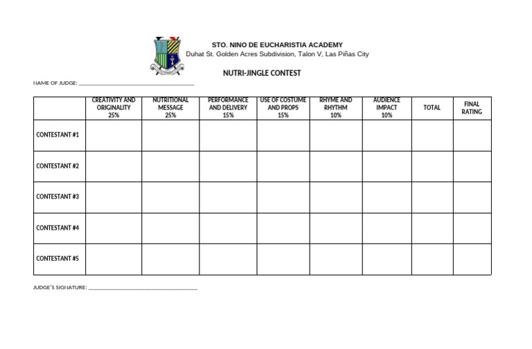 Rubric for Nutri Jingle | PDF