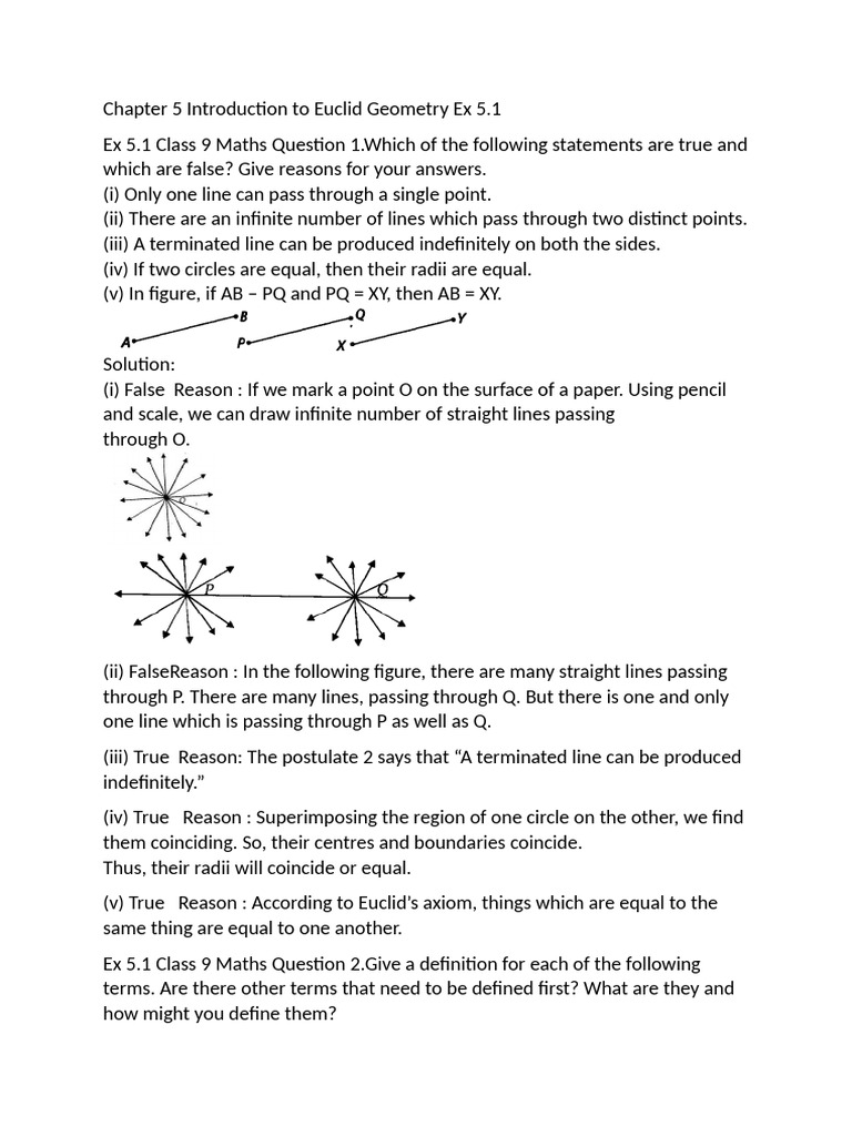 Chapter 5 Introduction to Euclid Geometry Ex 5 | PDF | Line (Geometry ...