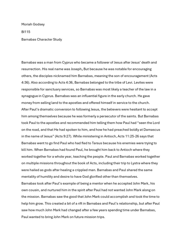 Barnabas Character Study | PDF | Paul The Apostle | Barnabas