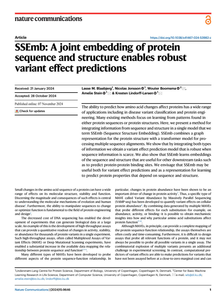 SSEmb a Joint Embedding of Protein Sequence and Structure Enables ...