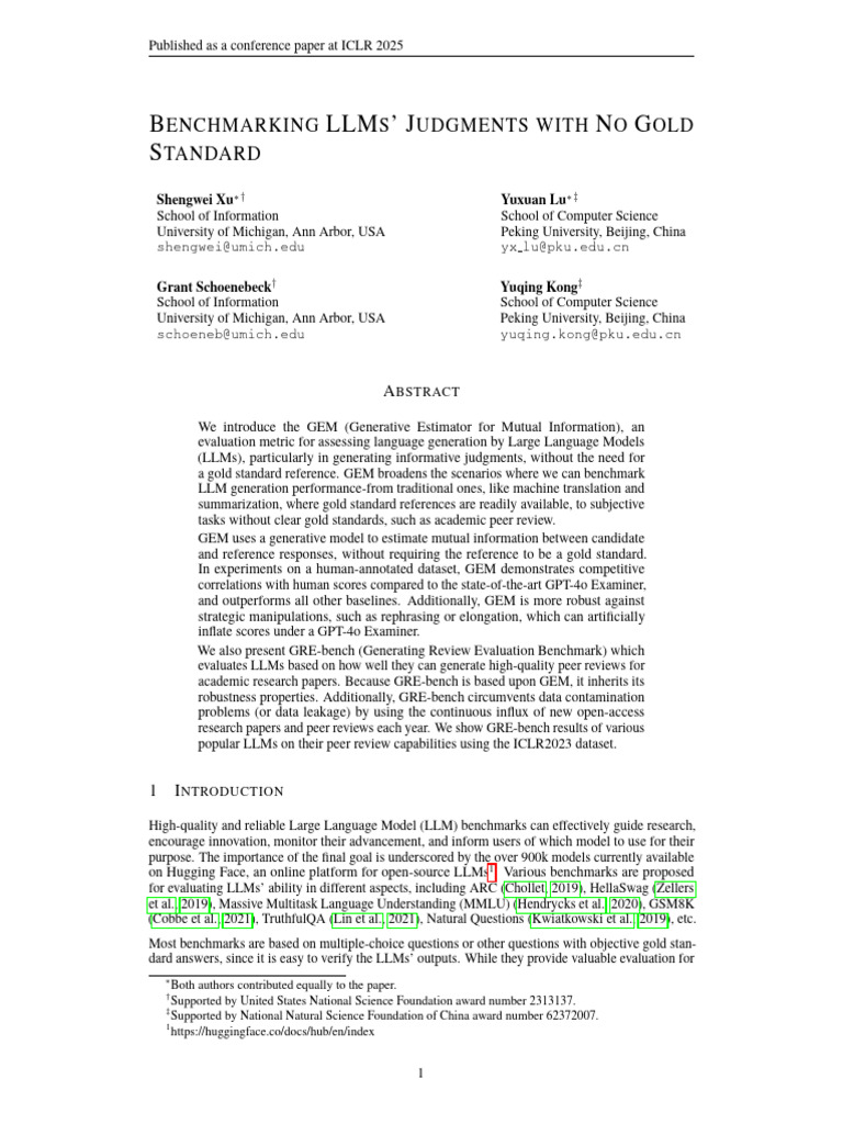 Benchmarking LLMS' Judgments With No Gold Standard | PDF | Estimator ...