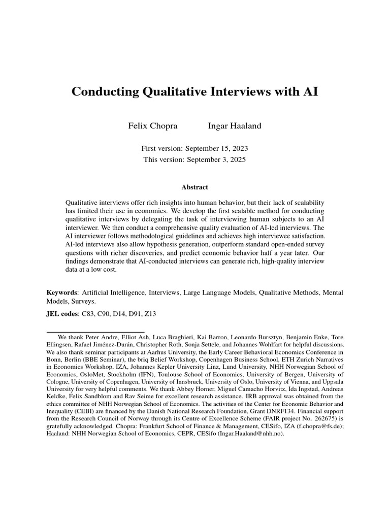 Conducting Qualitative Interviews with AI | PDF | Survey Methodology | Qualitative Research